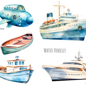 Watercolor Transport Clipart. Watercolor Vehicles Clipart. Air, Water ...
