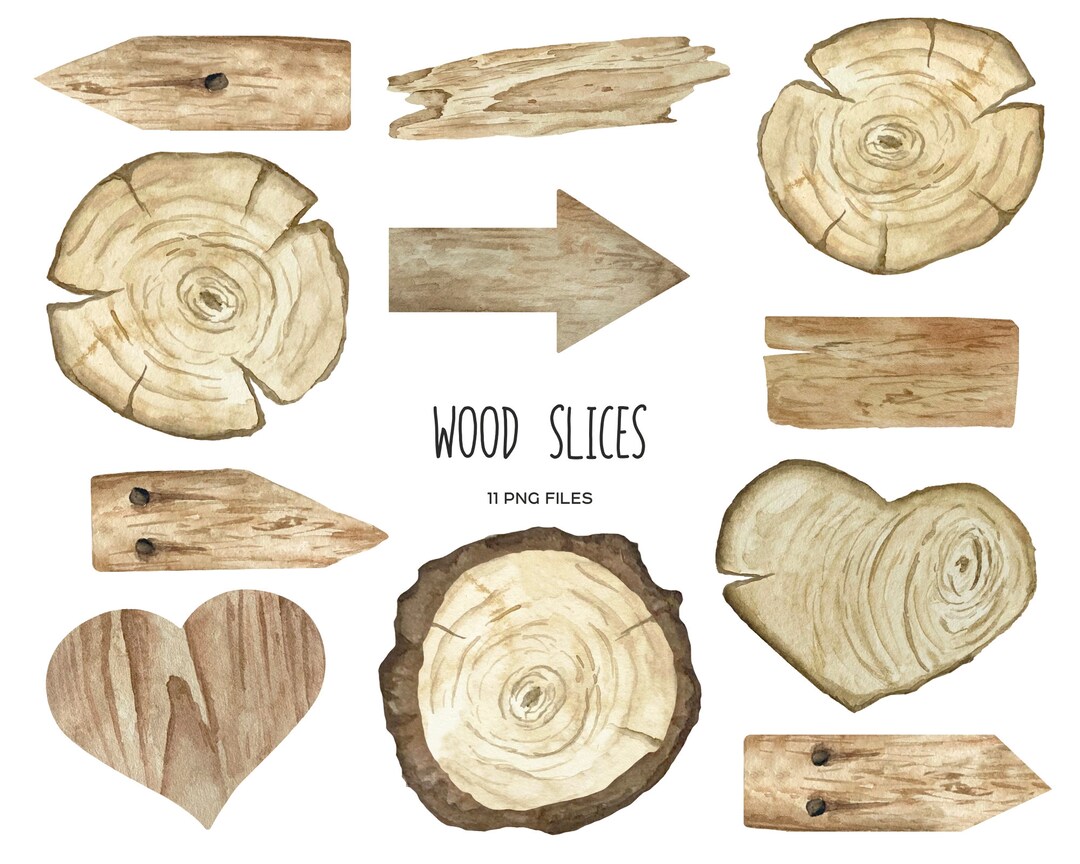 Watercolor Wood Slices Clipart. Watercolor Wood Hearts. Wood Sign 11 ...