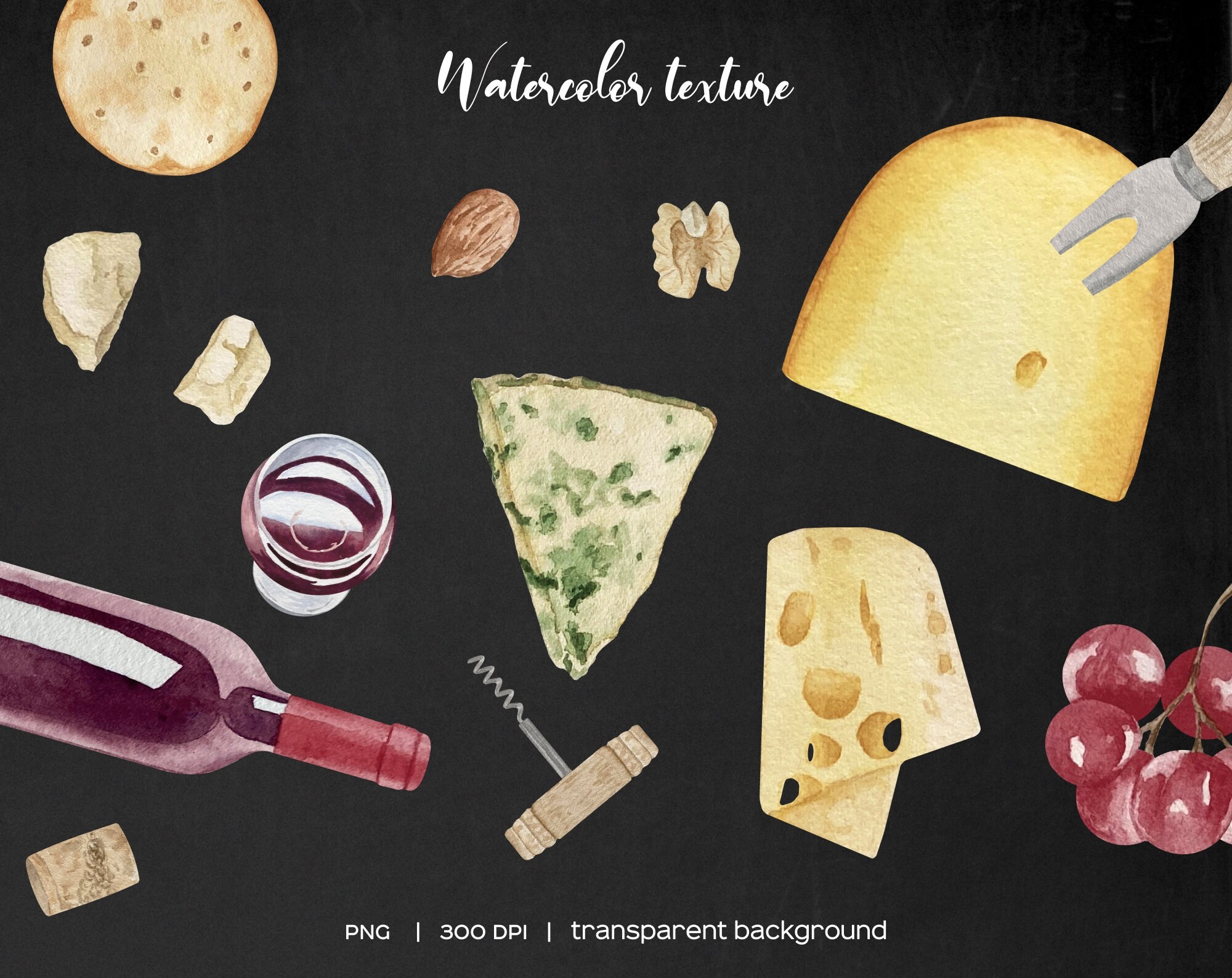 Watercolor Cheese Clipart, Wine and Cheese Illustration, Cheese Plate ...