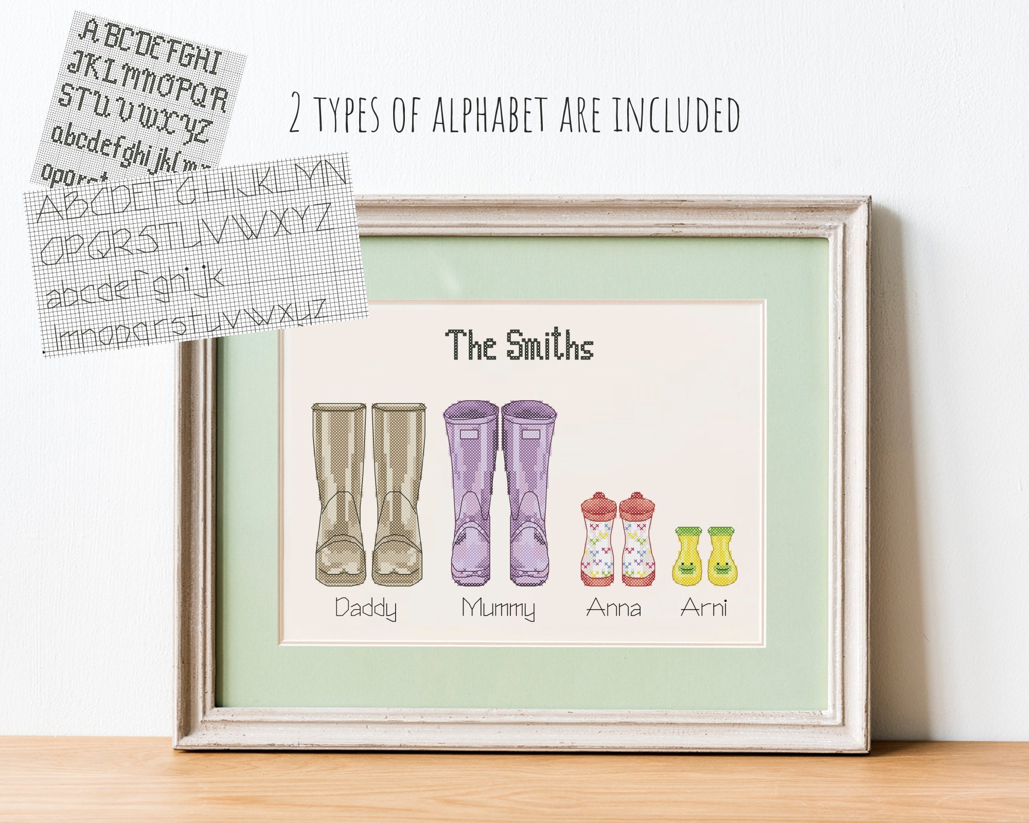 Family Welly Boots Cross Stitch Pattern: Personalized Embroidery (PDF ...