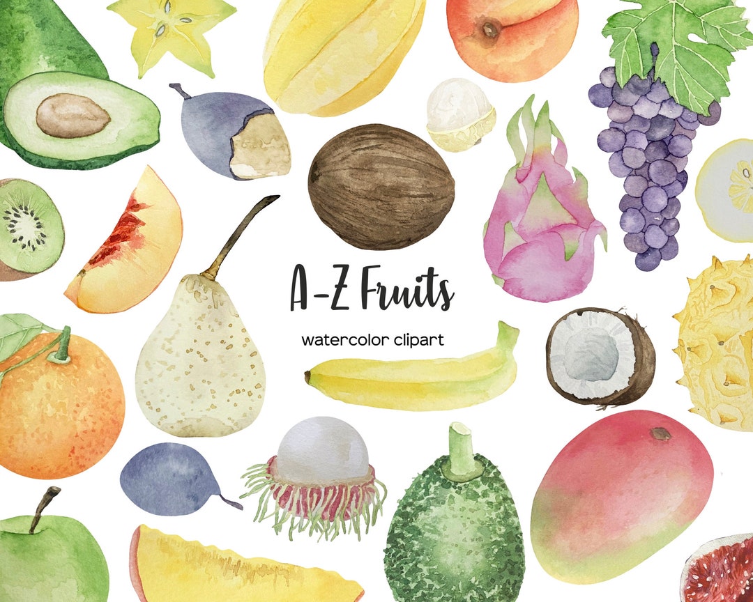 Watercolor A-Z Fruits Clipart. Veggies Watercolor. Full Alphabet Fruits ...