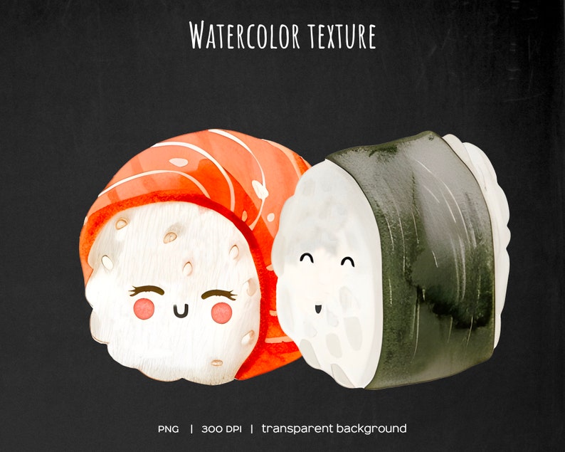 Watercolor Kawaii Sushi Clipart: Happy Cartoon Maki (15 PNG) - Etsy