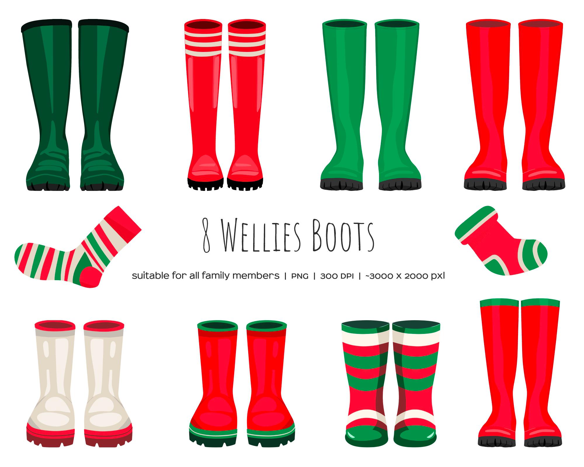 Christmas Wellies Clipart: Family Boot Print Graphics (PNG Digital ...