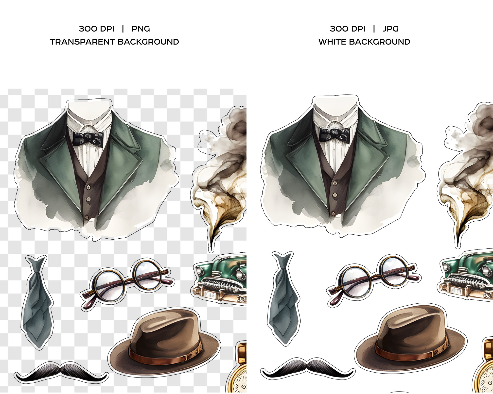 Watercolor Gentleman Stickers: Retro Wardrobe Accessories (print & Cut ...