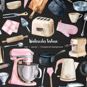 Watercolor Kitchen Utensil Clipart: 42 PNG Cooking Equipment (digital ...