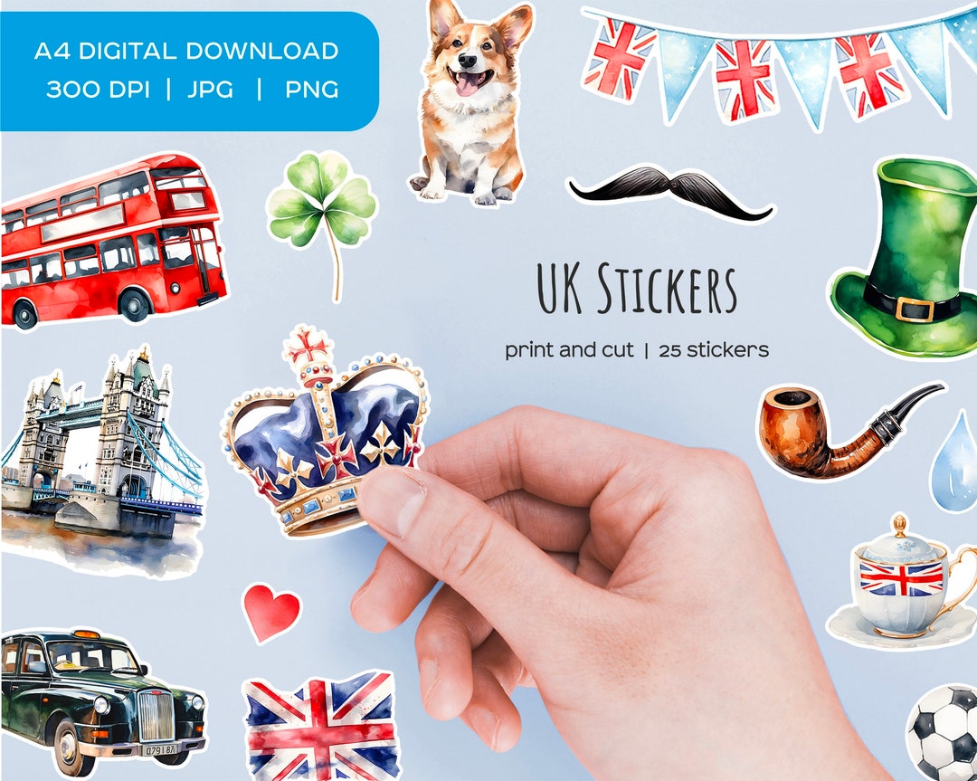 Watercolor UK Stickers. London England Sticker. British Print & Cut ...