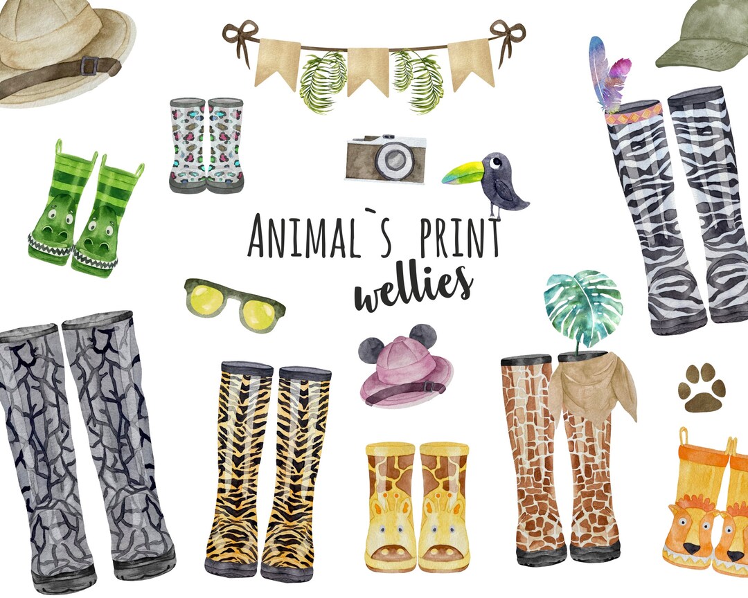 Watercolor Welly Clipart. Wellies With Animals Print for Personalised ...