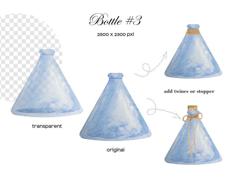 Watercolor Bottle Clipart. Blue Glass Bottles Clip Art. Empty Bottle ...