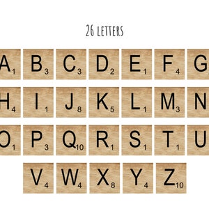 Watercolor Scrabble Tiles Clipart. Wood Scrabble Letters Set. Printable ...