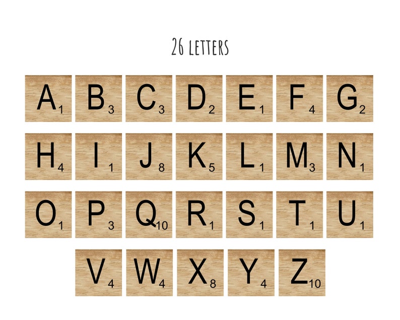 Watercolor Scrabble Tiles Clipart. Wood Scrabble Letters Set. Printable ...