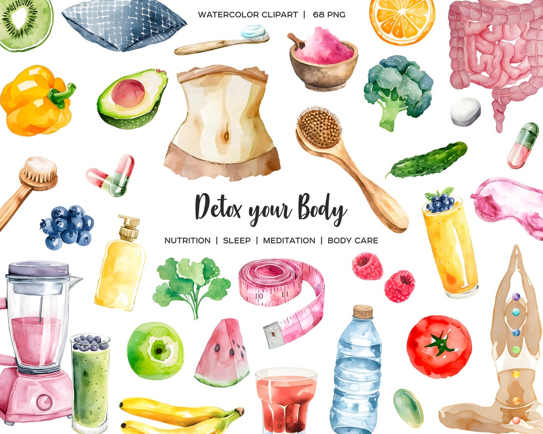 Watercolor Detox Clipart: Wellness, Nutrition, Meditation (68 PNG) - Etsy