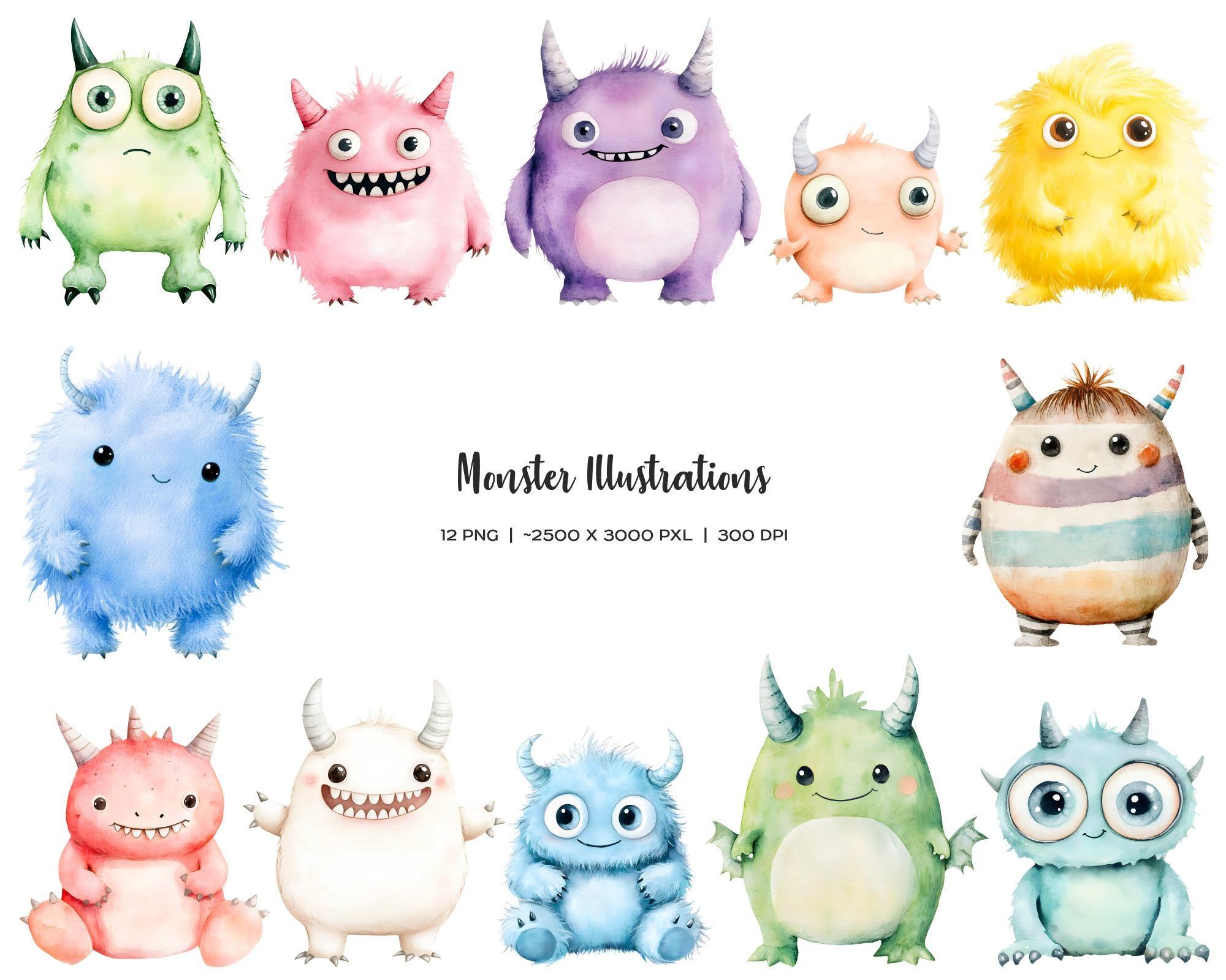 Watercolor Cute Monsters Clipart. Monster Birthday Set. Fantasy Clipart ...