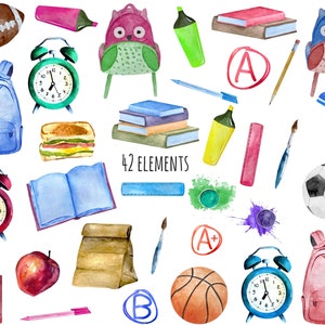 Watercolor School Clipart. Back to School Images - Watercolor Backpack ...