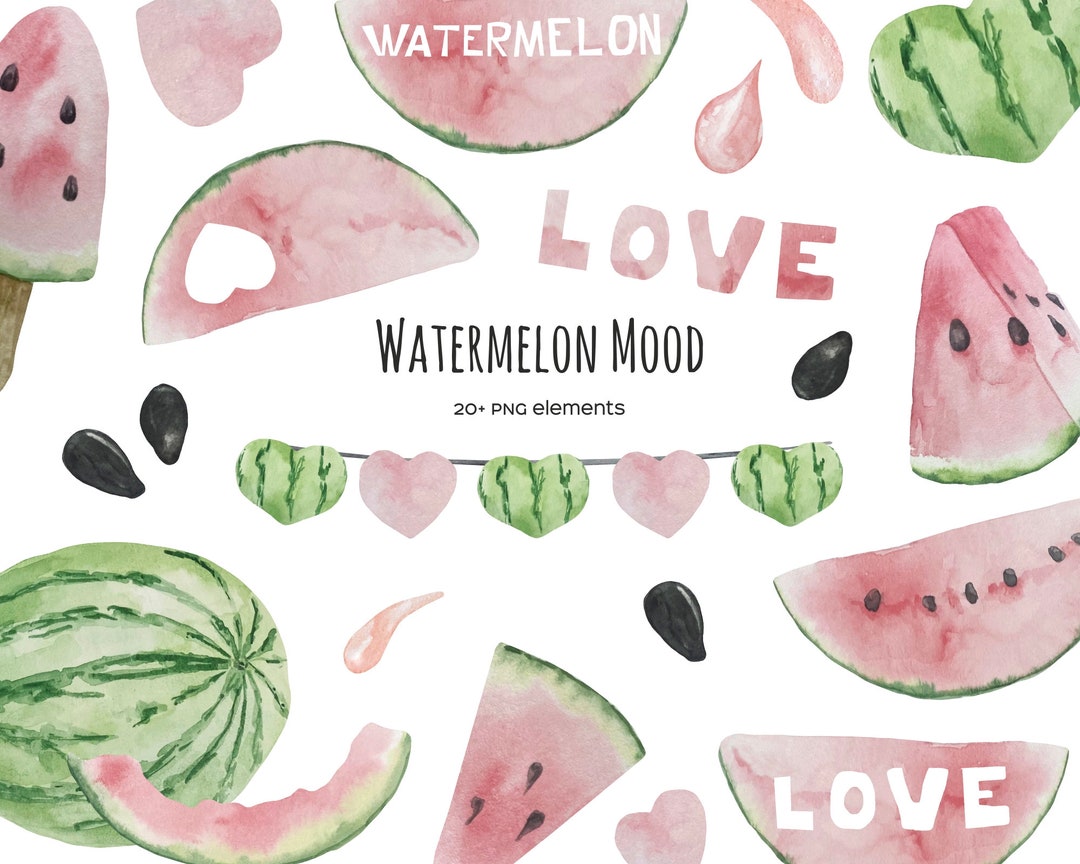 Watercolor Watermelon Clipart: Summer Fruit PNG Set (21 Elements) - Etsy