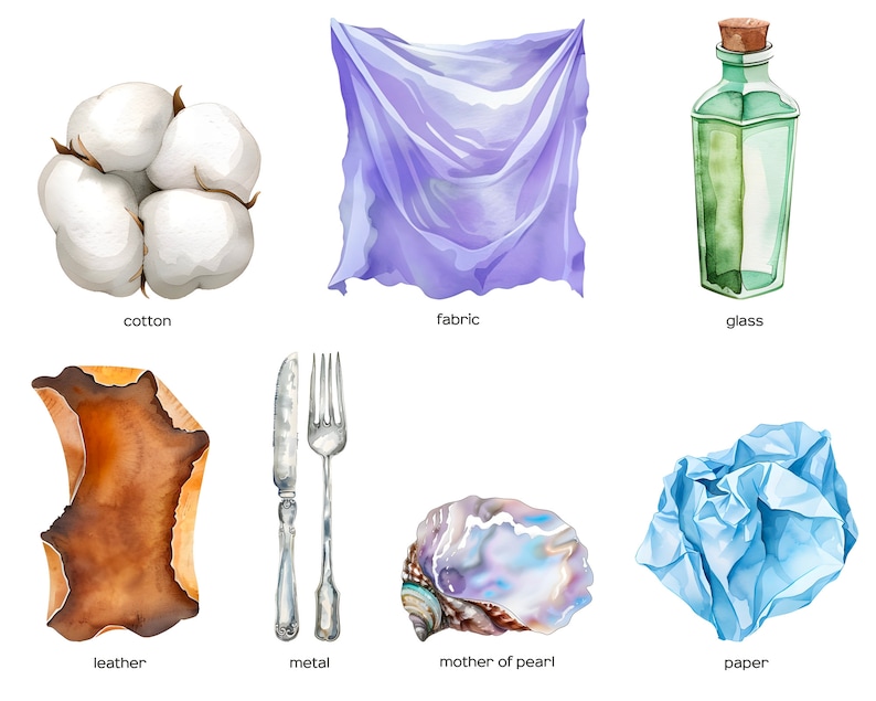 Watercolor Materials Clipart. Types of Material Set 21 PNG. Fabric ...