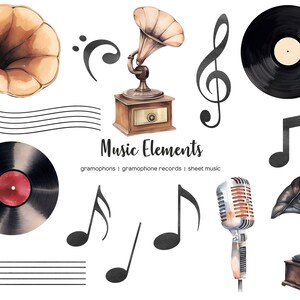 Watercolor Musical Instrument Clipart: Orchestra PNG Set (30 Items) - Etsy