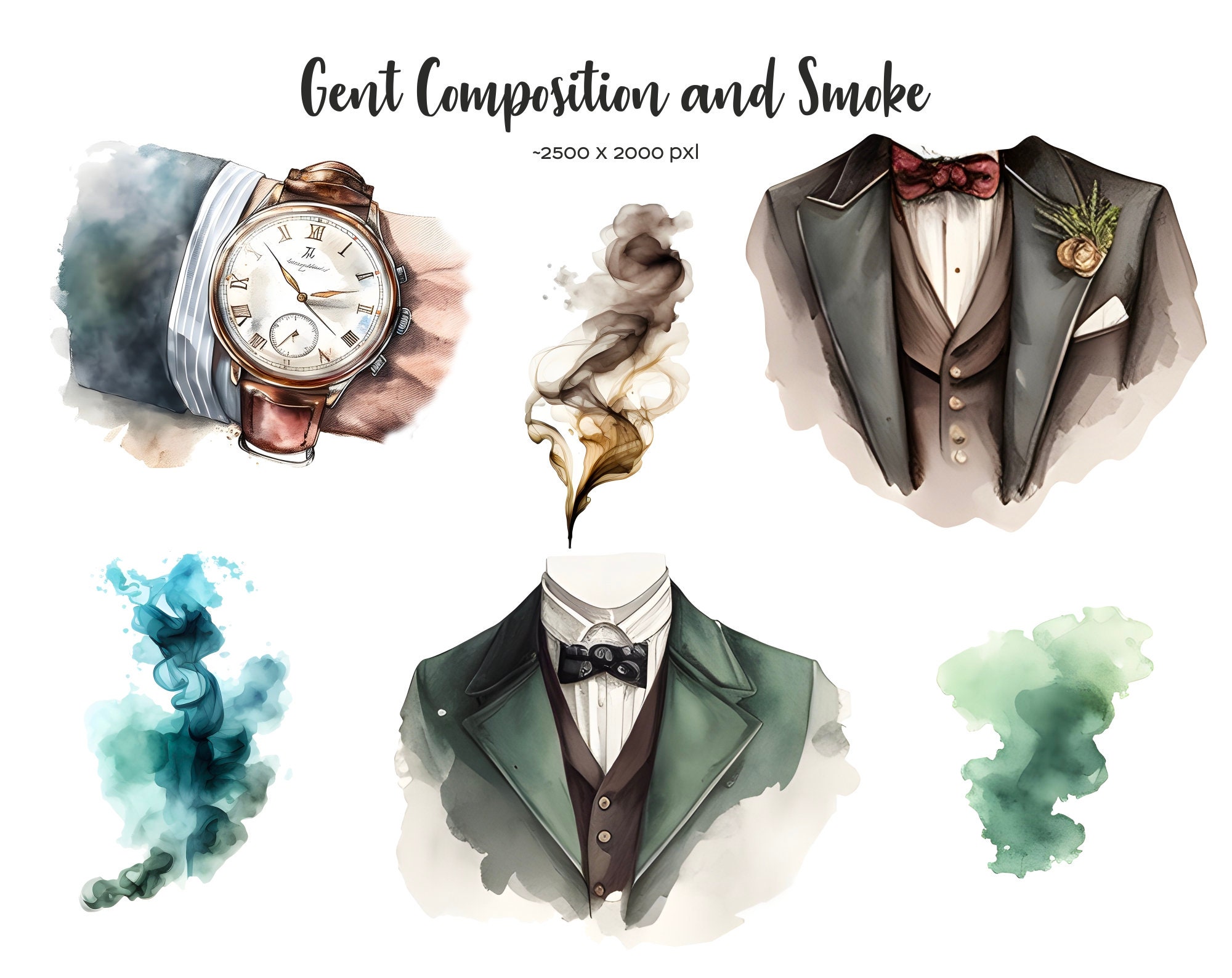 Watercolor Gentleman Clipart. Gentleman Wardrobe Hat, Glasses, Ties ...