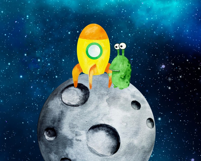 Watercolor Alients Clipart. Outer Space Clipart. Spaceship and Rocket ...