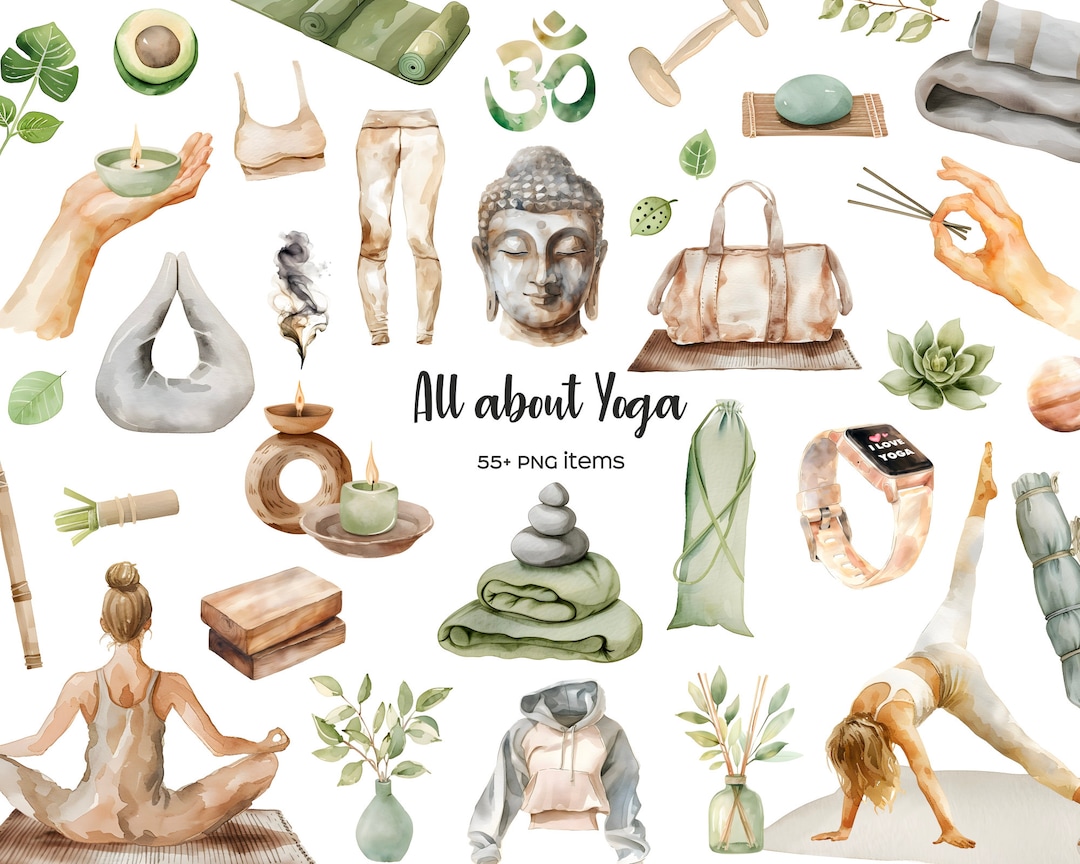 Watercolor Yoga Clipart: Poses, Equipment, Meditation (PNG, PDF) - Etsy