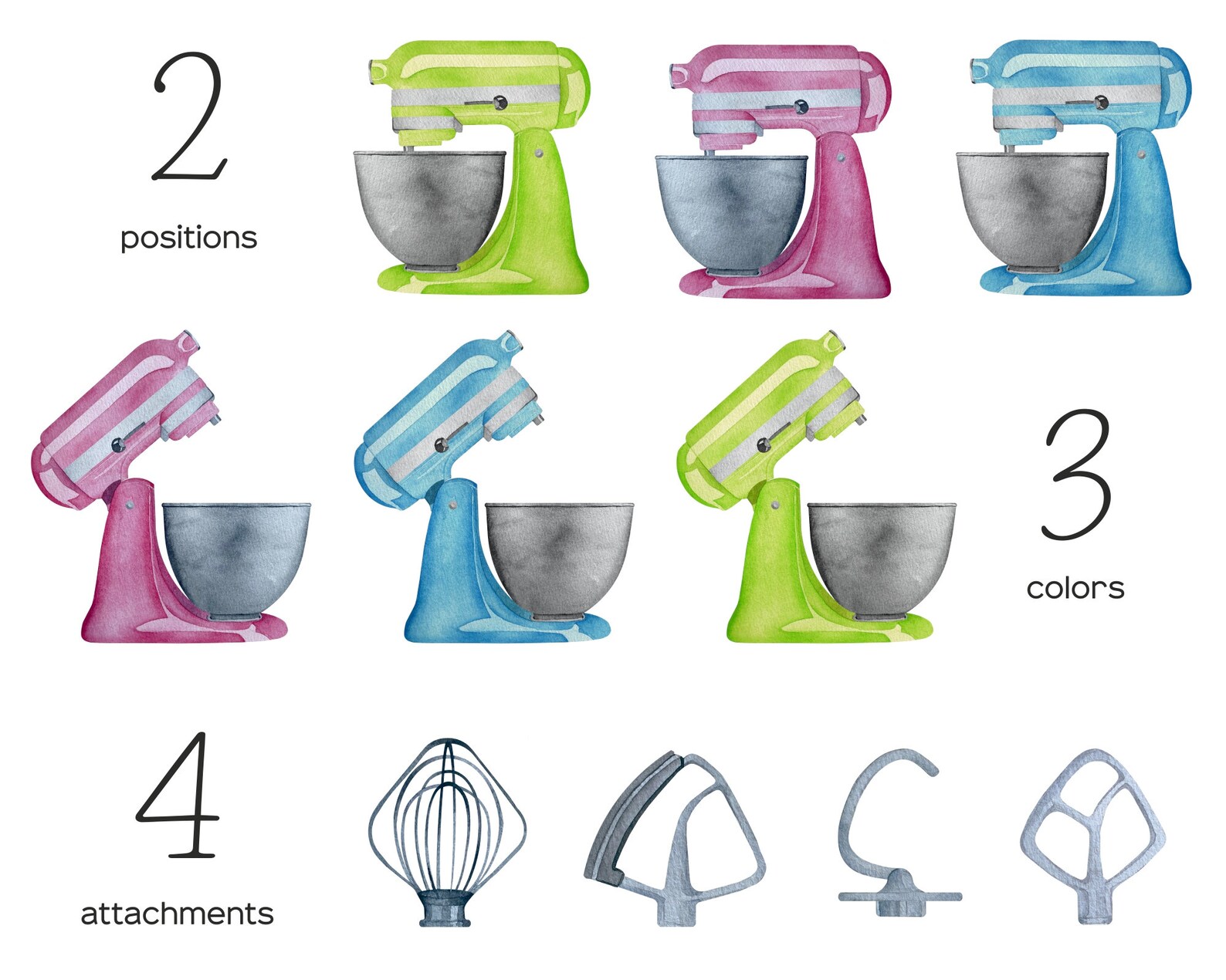 Watercolor Bakery Mixer Clipart. Baking Supplies Clip Art. Kitchen ...