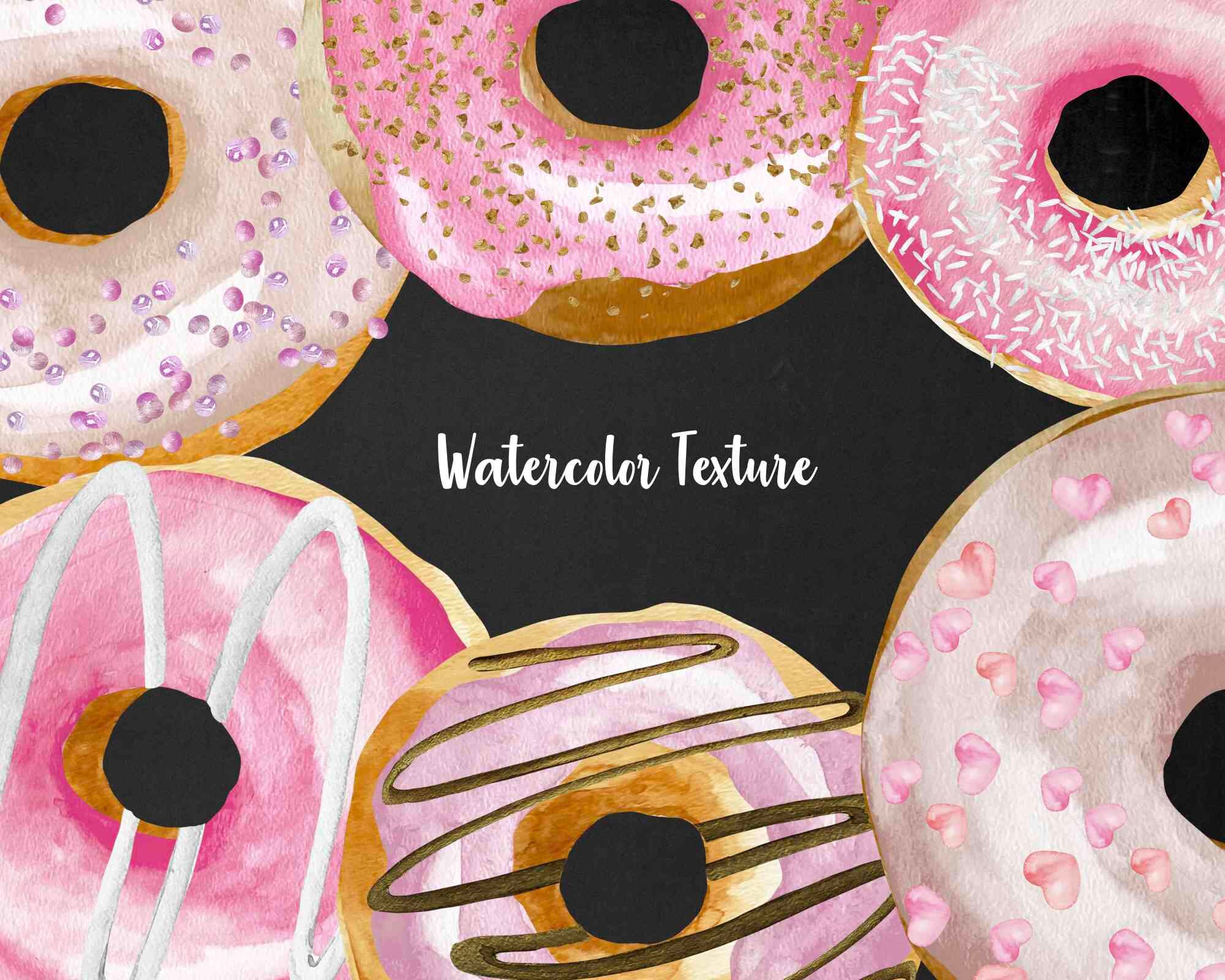 Watercolor Pink Donuts Clipart: Bakery PNG Illustrations (digital ...