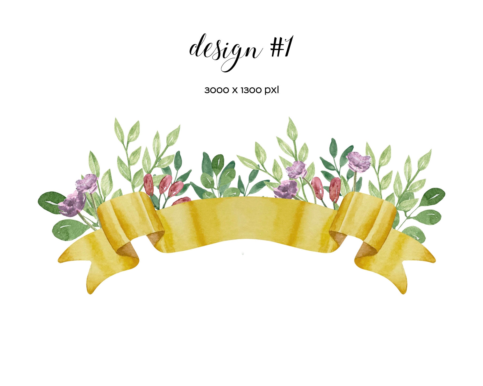 Watercolor Gold Ribbons Clipart: Floral Banners (PNG) - Etsy