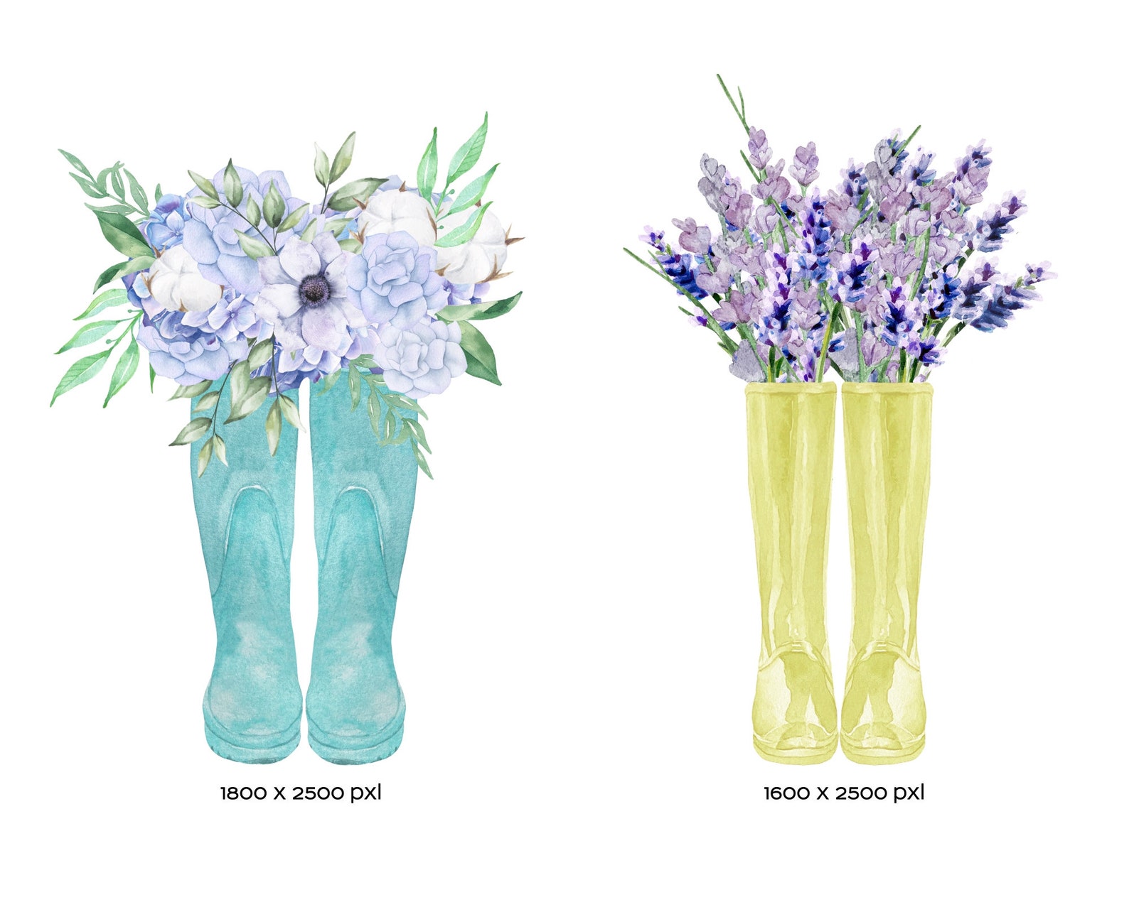 Watercolor Wellies With Flowers Clipart. Floral Rain Boots - 6 PNG ...