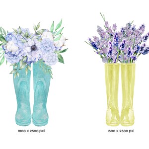 Watercolor Wellies With Flowers Clipart. Floral Rain Boots - 6 PNG ...