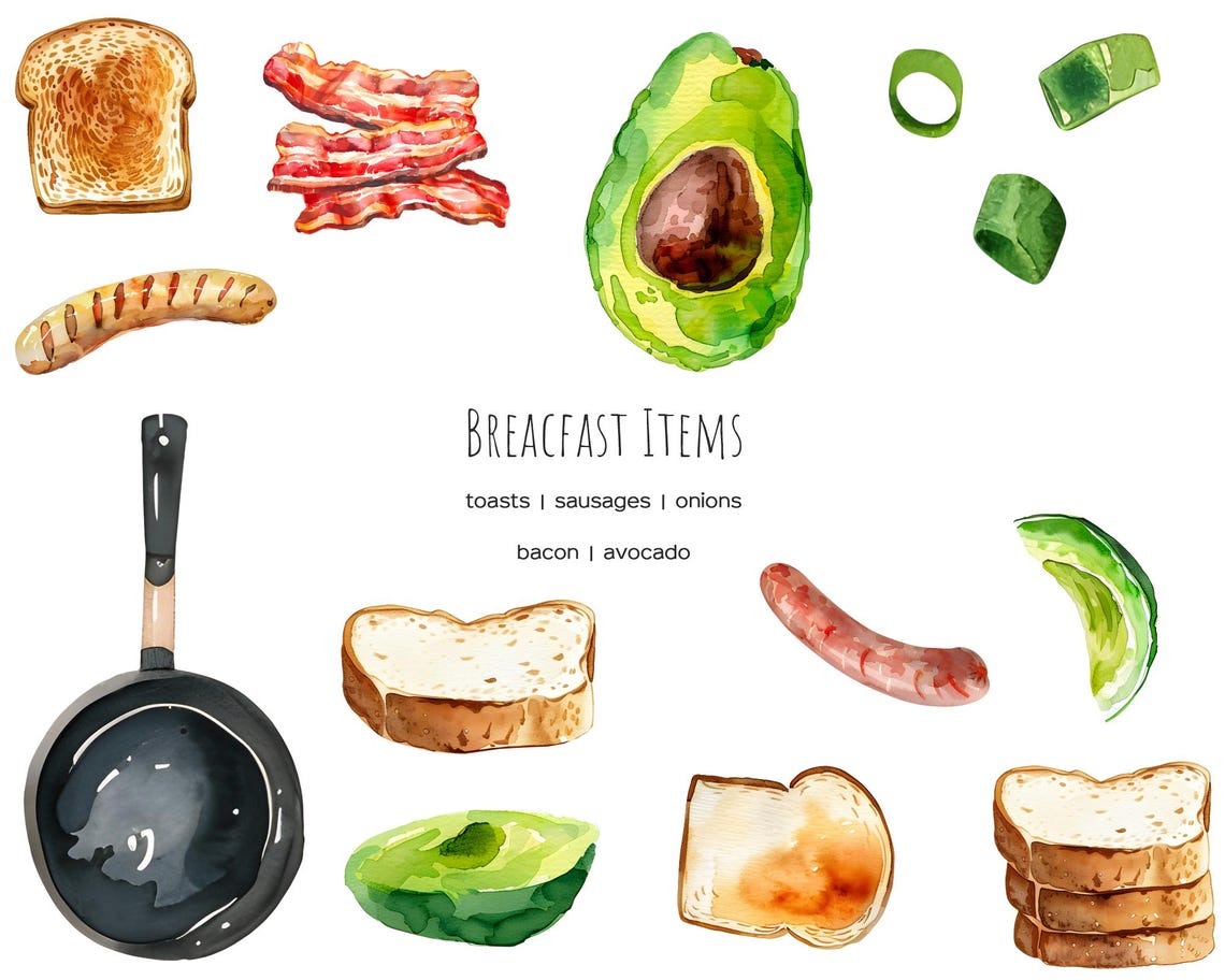 Watercolor Eggs Clipart: Breakfast Cooking Set (36 PNG) - Etsy