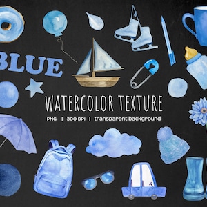 Watercolor Blue Things Clipart: Educational Learning (PNG, JPG) - Etsy