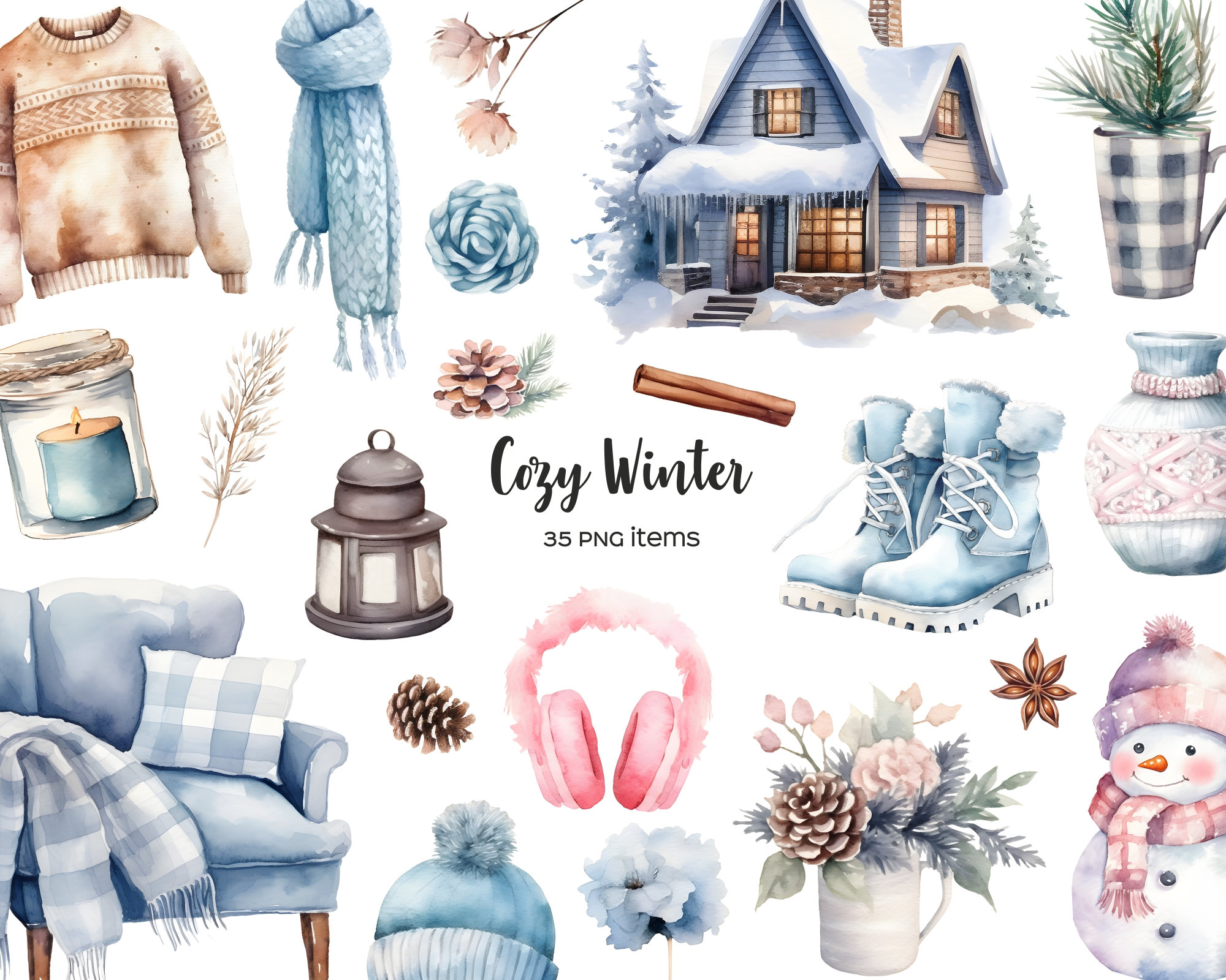 Watercolor Winter Clipart. Cozy Winter Clip Art. Watercolor Seasonal ...