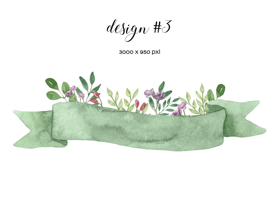 Watercolor Floral Ribbons Clipart. Banners With Flowers and Greenery ...