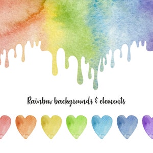 Watercolor Rainbow Clipart: Sun, Cloud, Hearts (PNG Digital Download ...