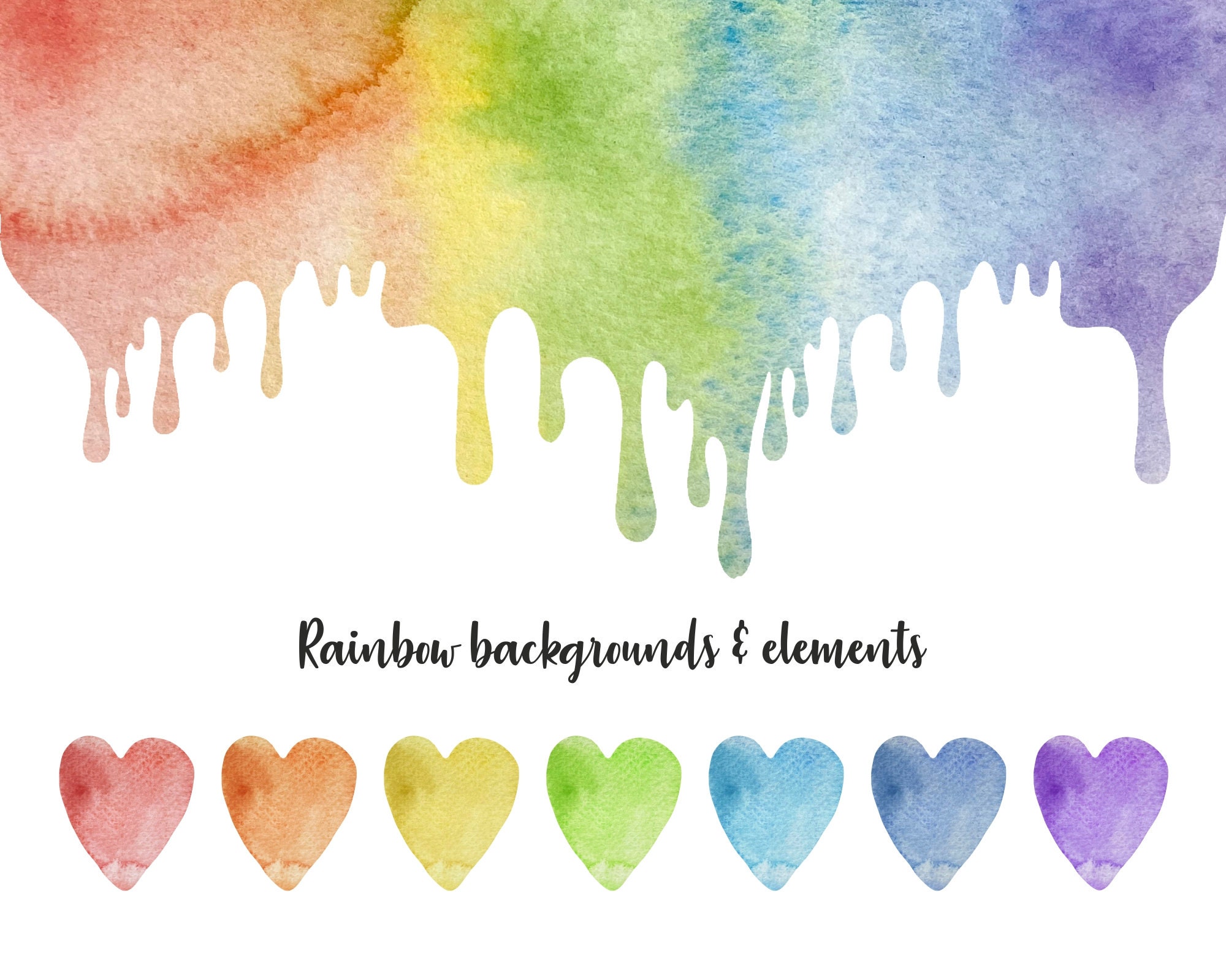 Watercolor Rainbow Clipart: Sun, Cloud, Hearts (PNG Digital Download ...