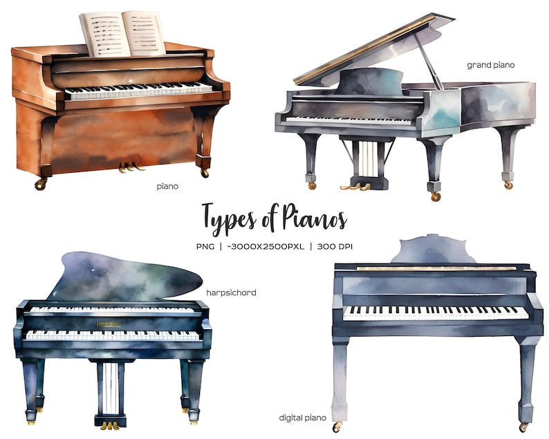 Watercolor Musical Instrument Clipart: Orchestra PNG Set (30 Items) - Etsy