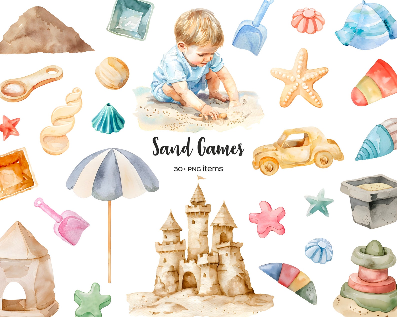 Watercolor Sand Games Clipart: Summer Beach Set (31 PNG) - Etsy