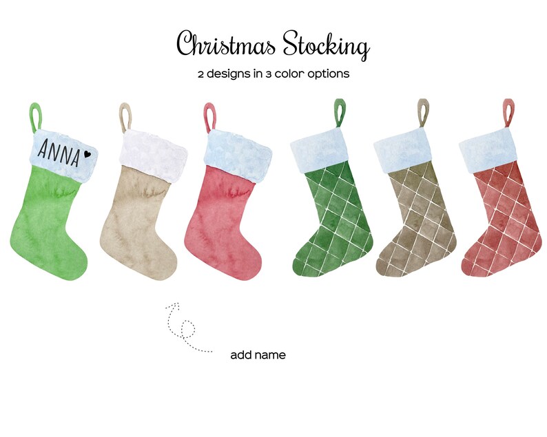 Watercolor Christmas Stockings Clipart: Family Socks PNG (30 Elements ...