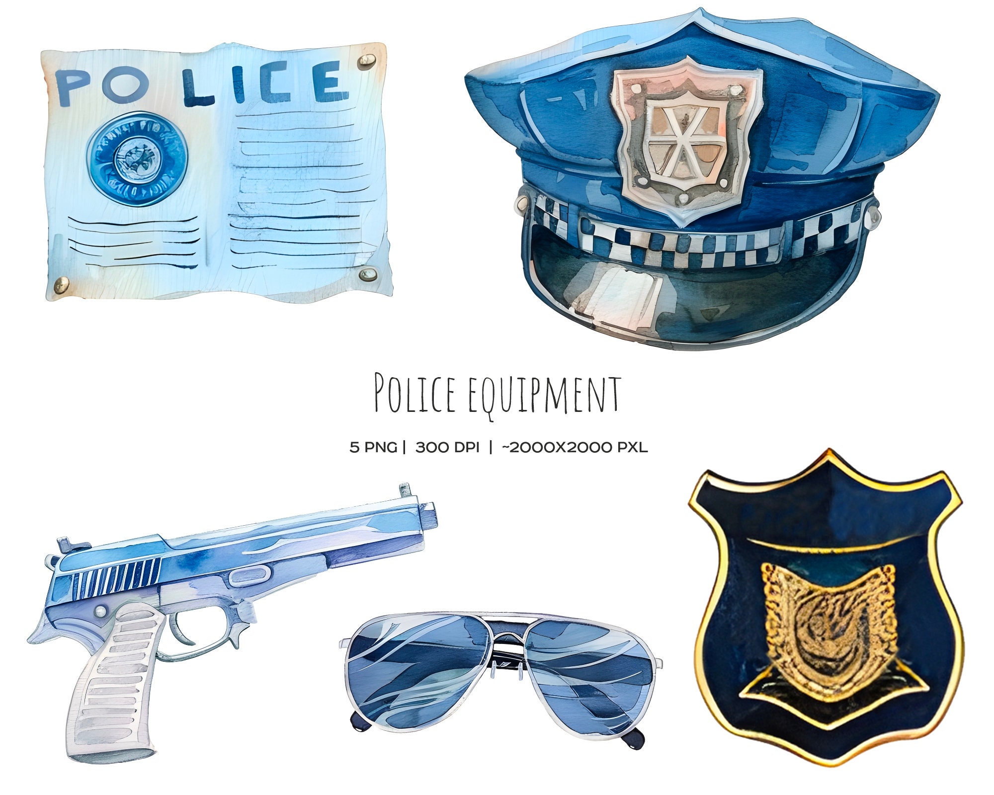 Watercolor Rescue Vehicles Clipart: Firetruck, Ambulance, Police (PNG ...