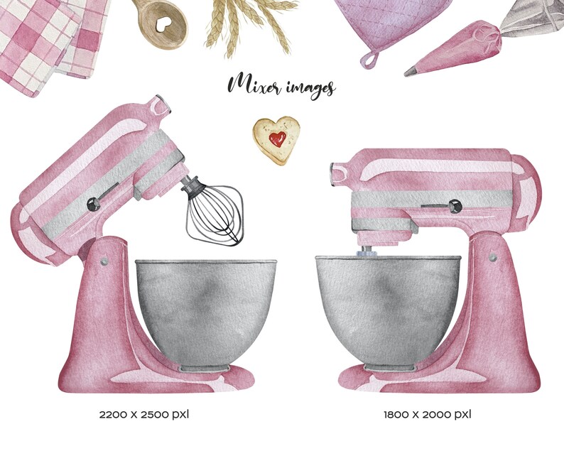 Watercolor Baking Supplies Clipart. Pink Kitchen Utensils PNG ...
