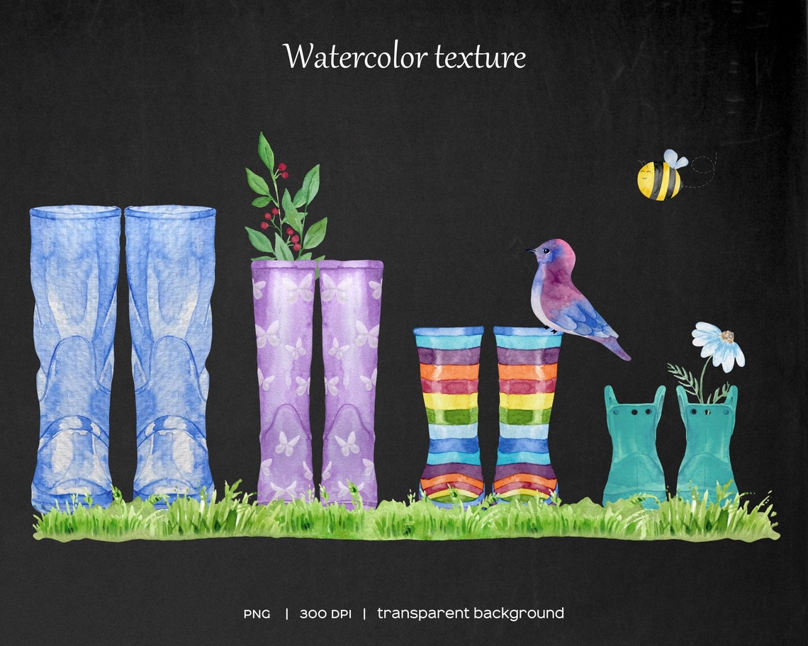 Watercolor Welly Boot Clipart: Family Print Creator (PNG) - Etsy