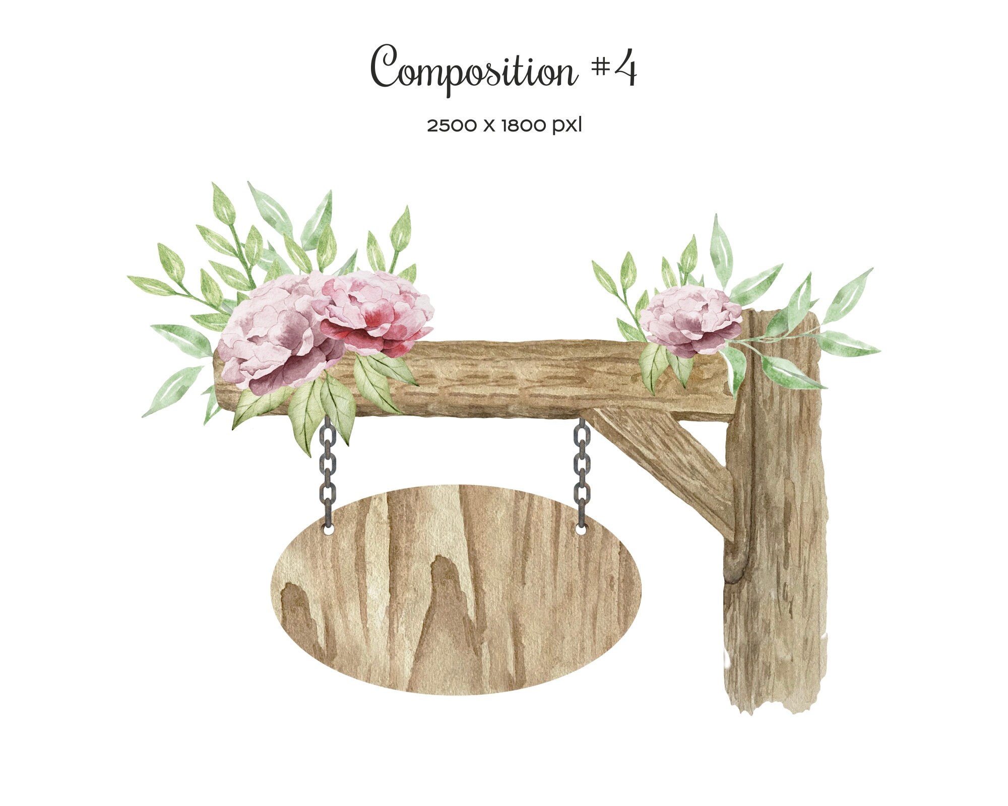 Watercolor Floral Wood Slices Clipart. Wooden Signboards With Flowers ...