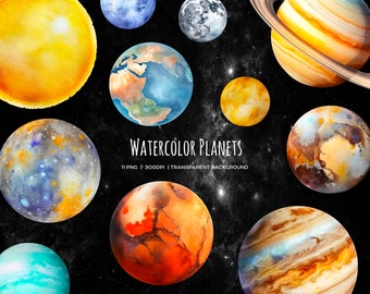 Solar System Planets Clipart Watercolor Outer Space Galaxy - Etsy