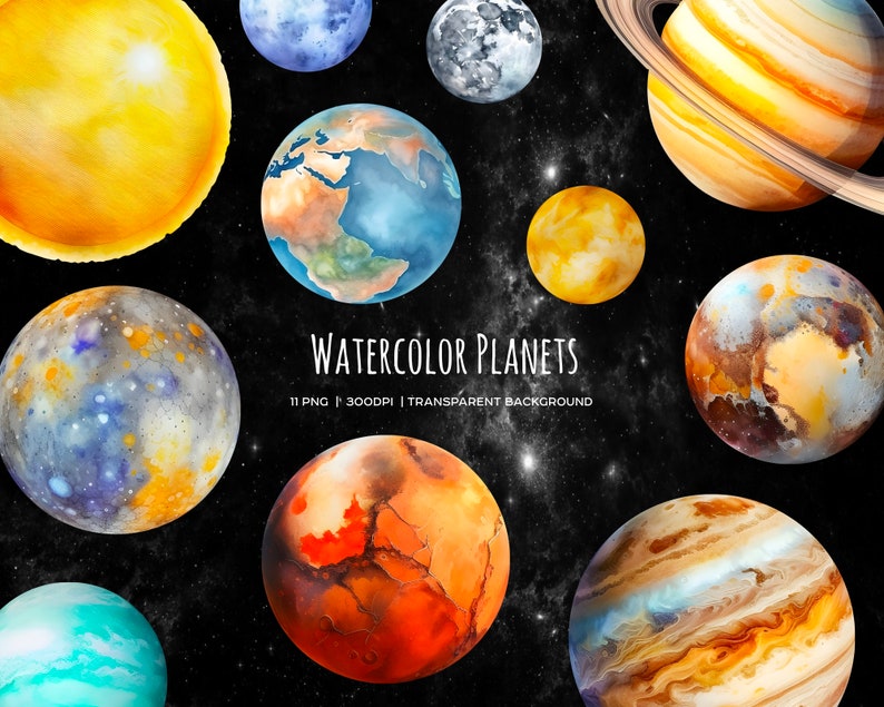 Watercolor Planets Clipart. Solar System Clip Art. Outer Space Galaxy ...