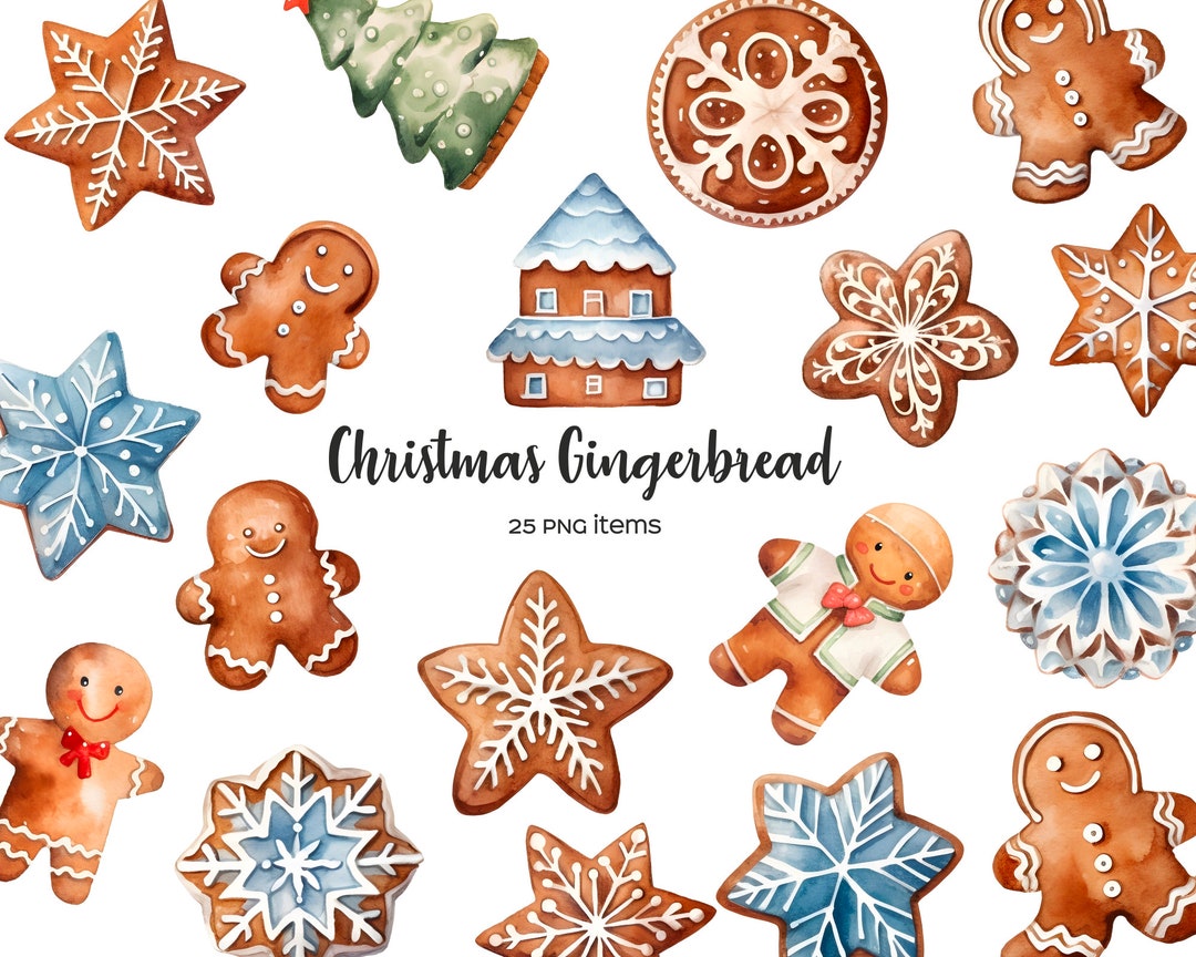 Watercolor Gingerbread Clipart: Christmas Cookies PNG (digital Download ...