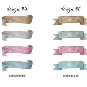 Watercolor Ribbons and Bunting Clipart. Pastel Watercolor Banners. Pink ...