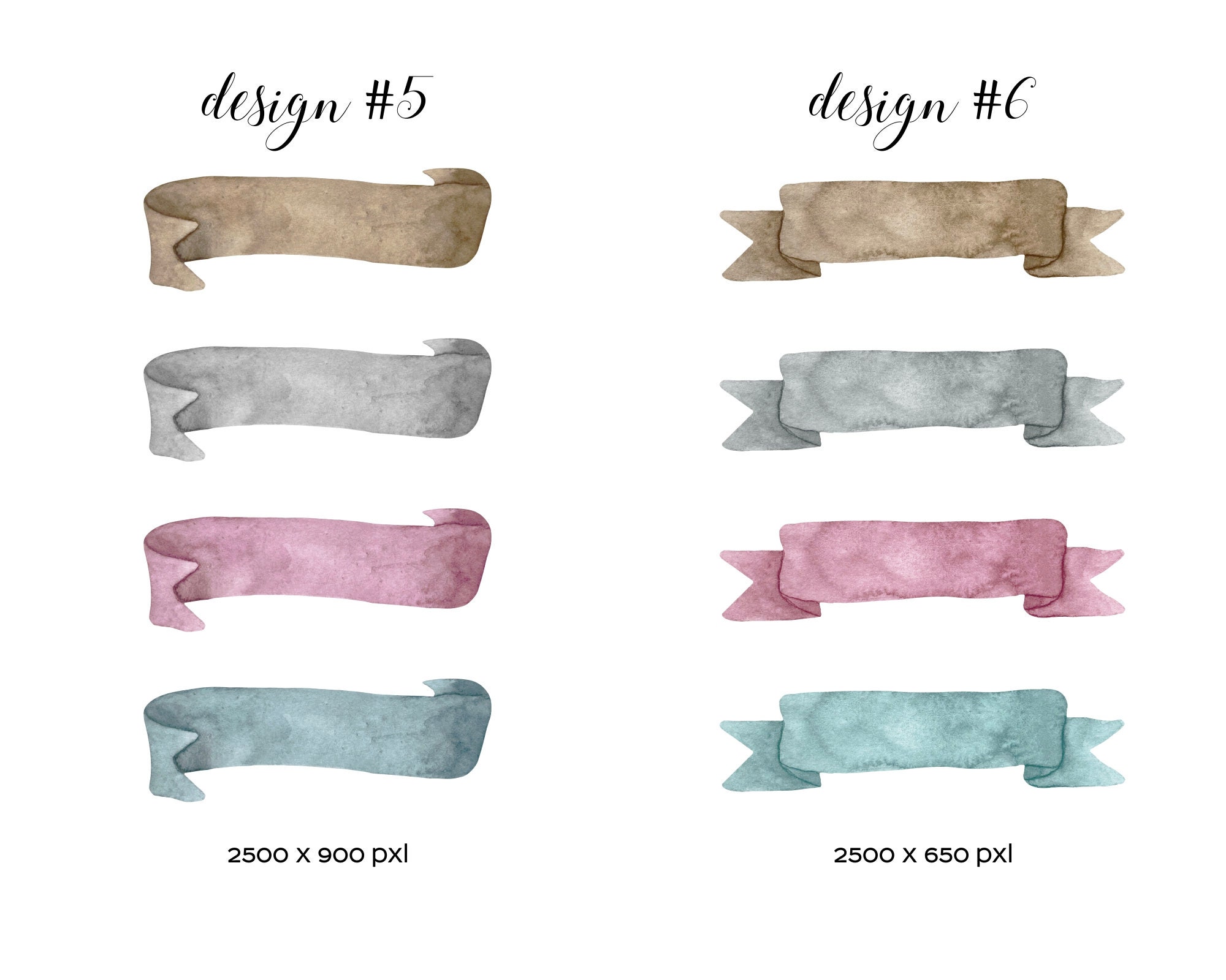 Watercolor Ribbons and Bunting Clipart. Pastel Watercolor Banners. Pink ...