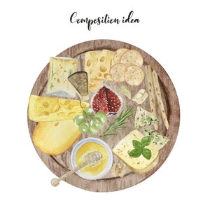 Watercolor Cheese Clipart, Wine and Cheese Illustration, Cheese Plate ...