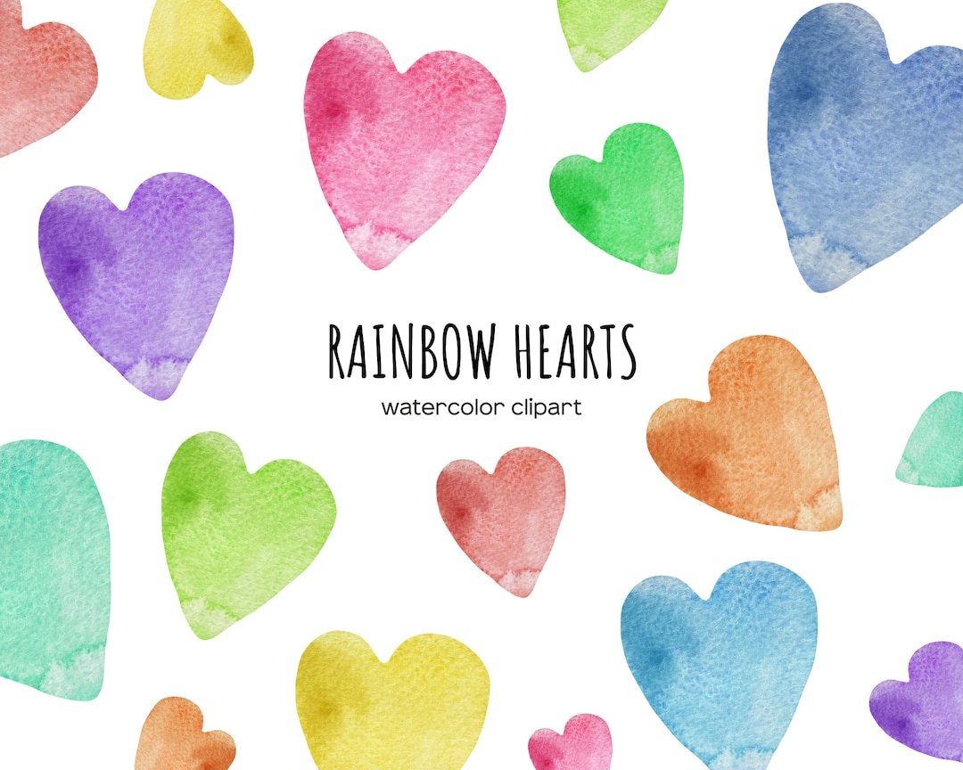 Watercolor Rainbow Hearts Clipart. Color Hearts Clip Art. Valentines ...