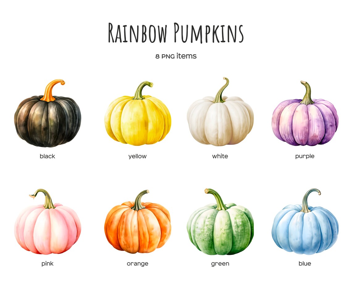 Watercolor Rainbow Pumpkin Clipart: Halloween Thanksgiving Illustration ...