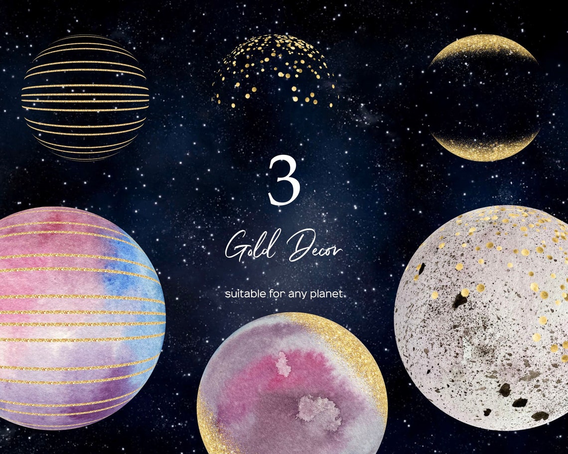 Watercolor Planets Clipart. Magic Solar System Illustration. Watercolor ...